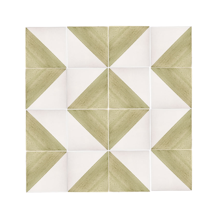 50/50 Green 6x6 Hand Painted Artisan Ceramic Tile