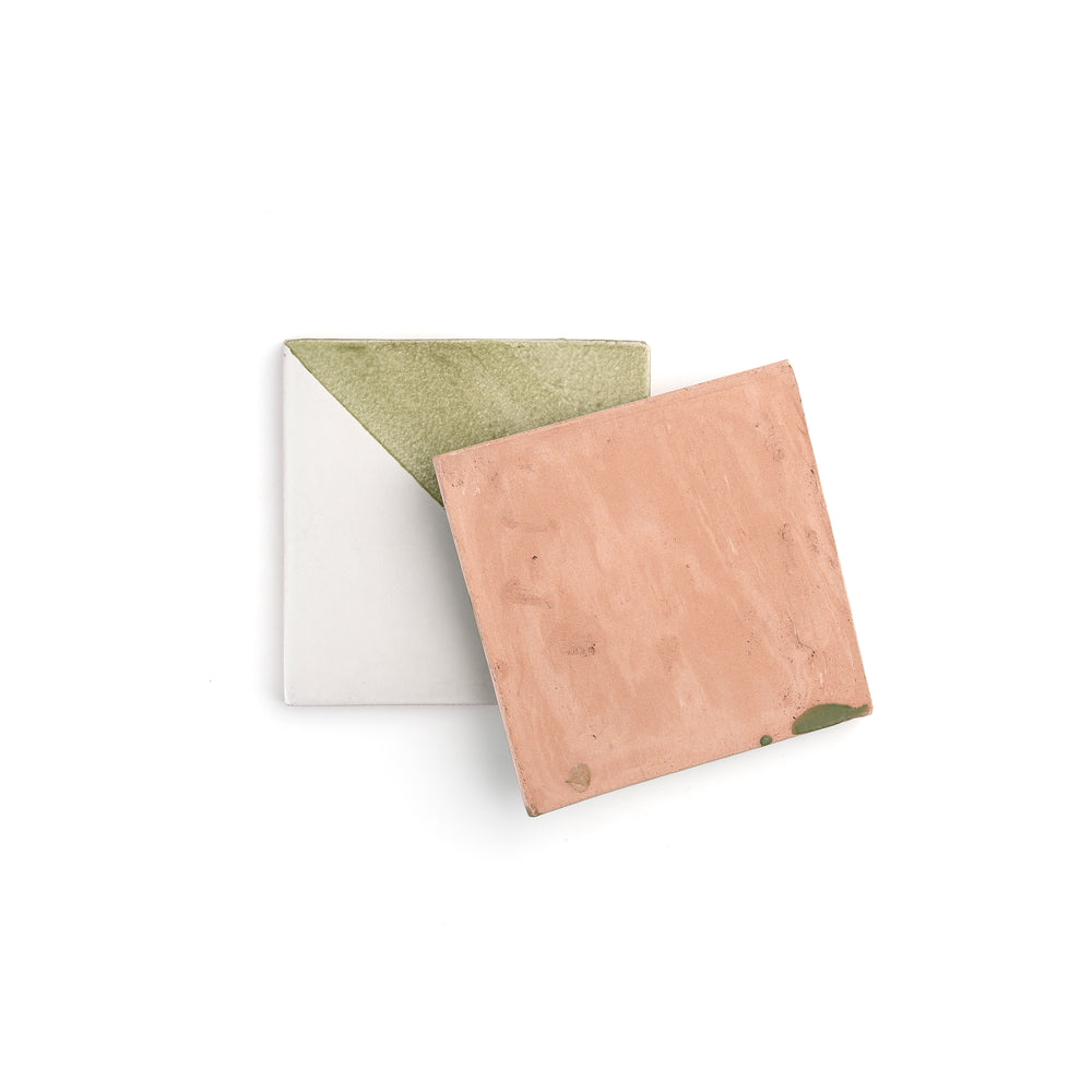 50/50 Green 6x6 Hand Painted Artisan Ceramic Tile