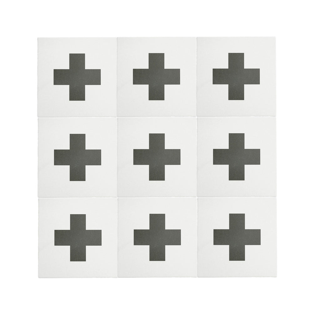 Swiss Cross Black & White Ceramic Tile