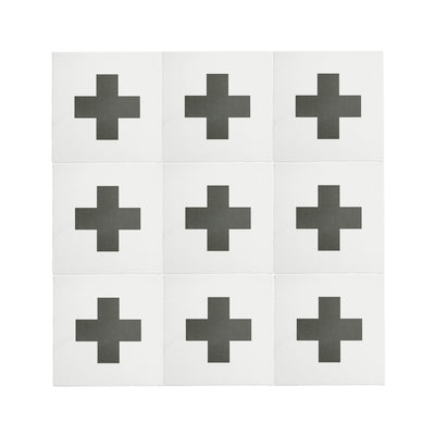 Swiss Cross Black & White Ceramic Tile