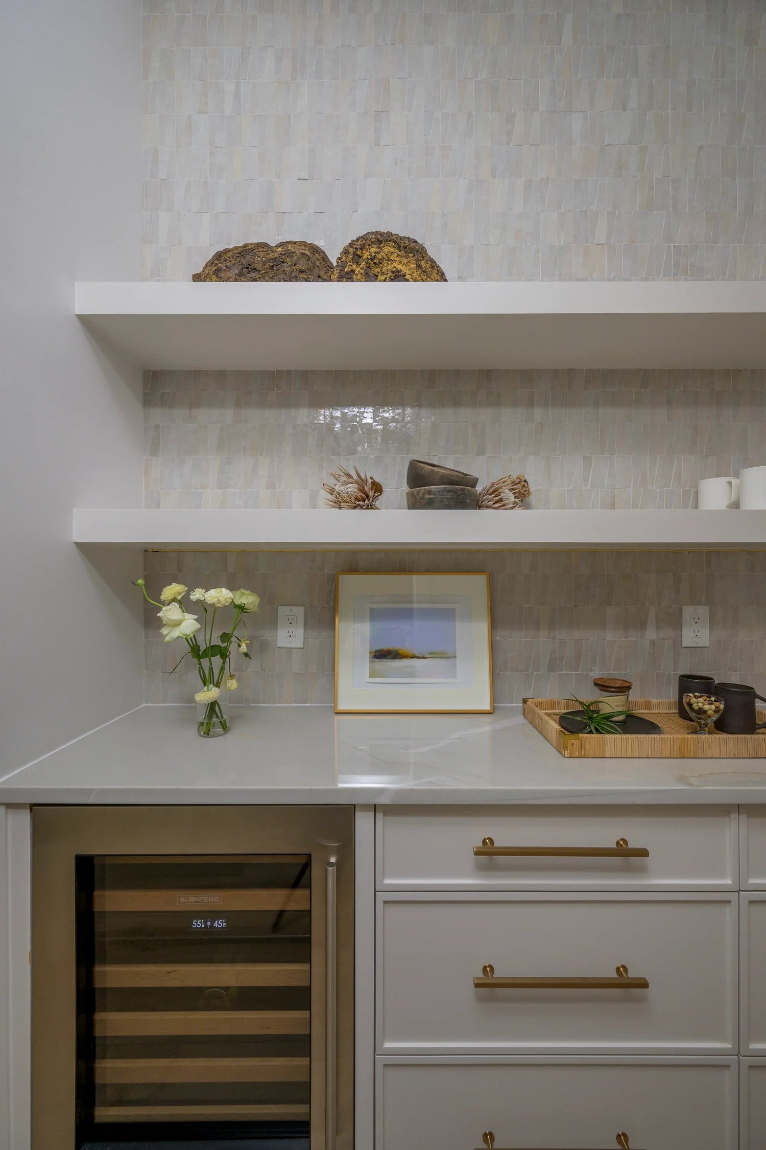 Natural White 1x4 Trapezoid Mosaic Zellige Tile